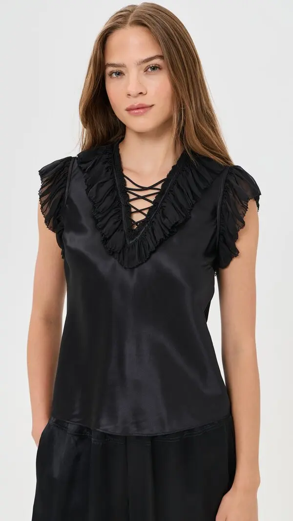 Ulla Johnson Ilyana Silk Top With Ruffle Trim