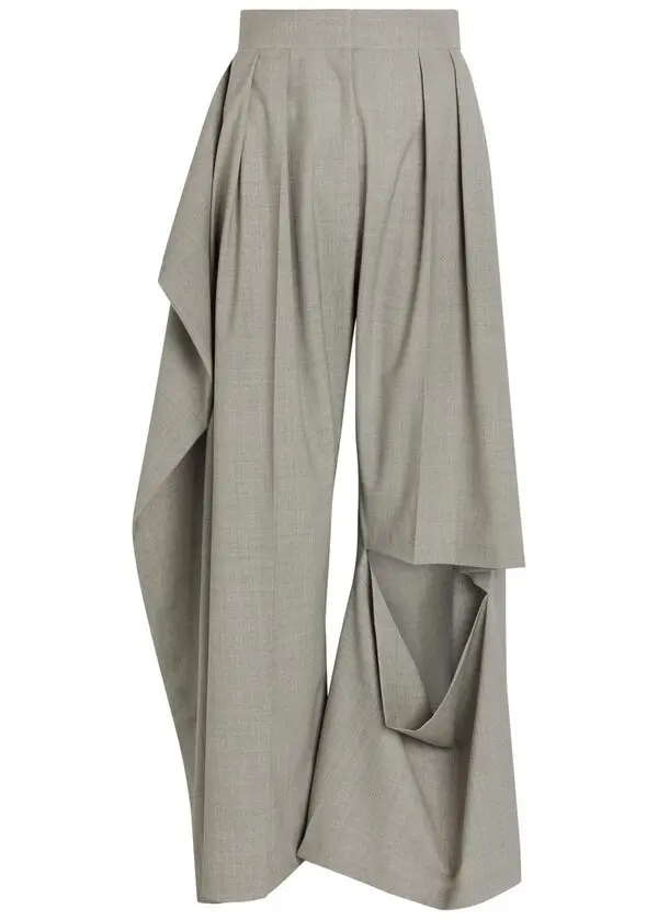 A.W.A.K.E. Mode Cut-out Wide-leg Stretch Wool Trousers - Light Grey