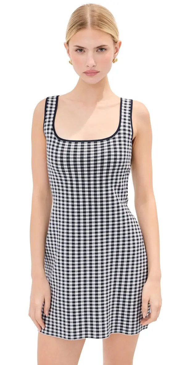 LE BOP Gingham Knit Mini Dress - Midnight/white