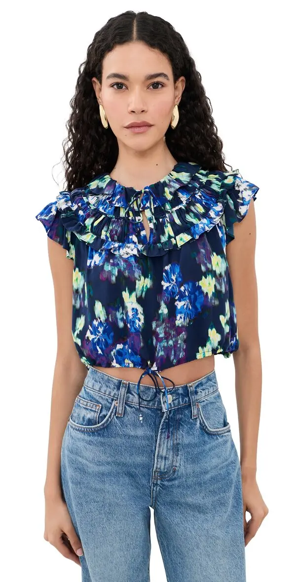Ulla Johnson Eleonore Silk Floral Print Ruffled Top - Evening Bloom