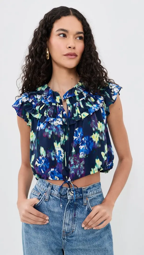 Ulla Johnson Eleonore Silk Floral Print Ruffled Top