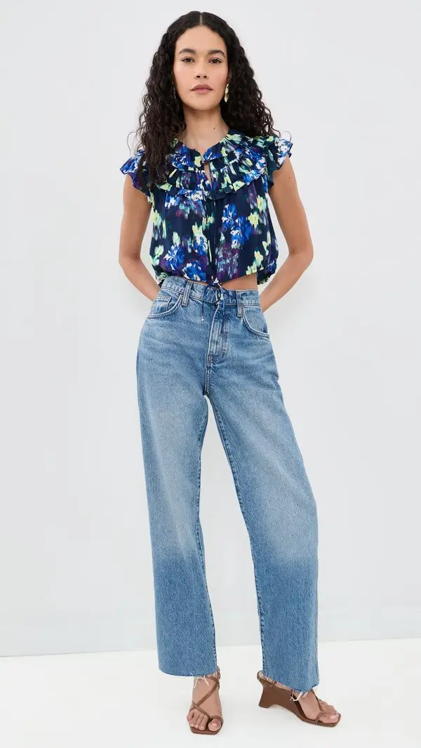 Ulla Johnson Eleonore Silk Floral Print Ruffled Top