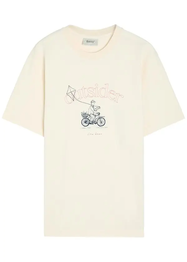 FORET Printed Cotton T-shirt - Beige