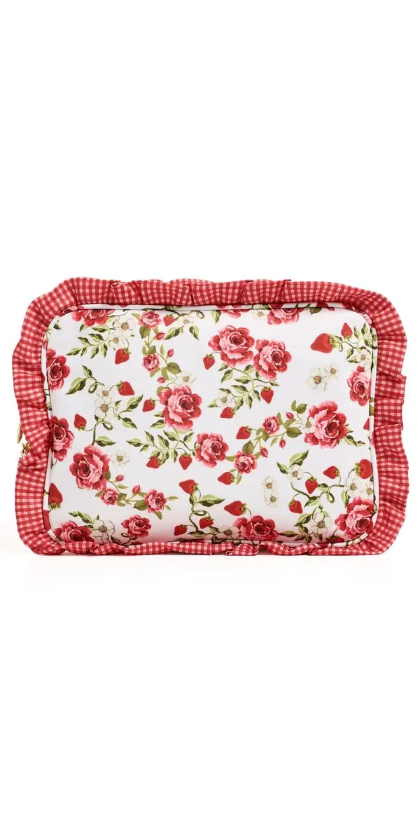 Stoney Clover Lane Large Cosmetic Bag With Floral And Gingham Print - Floral Strawberry