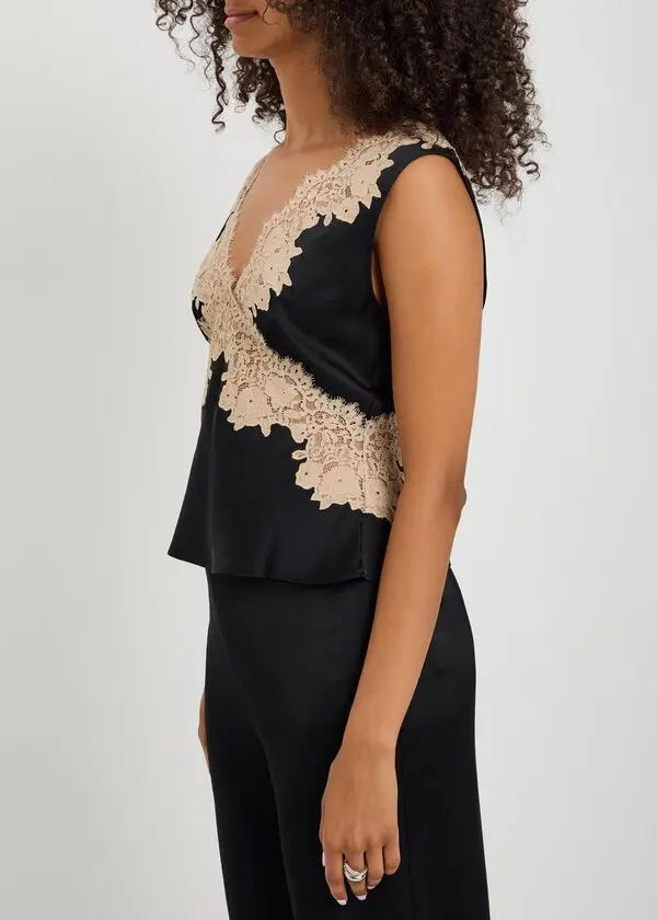 Rixo Emmie Lace-trimmed Satin Top - Black