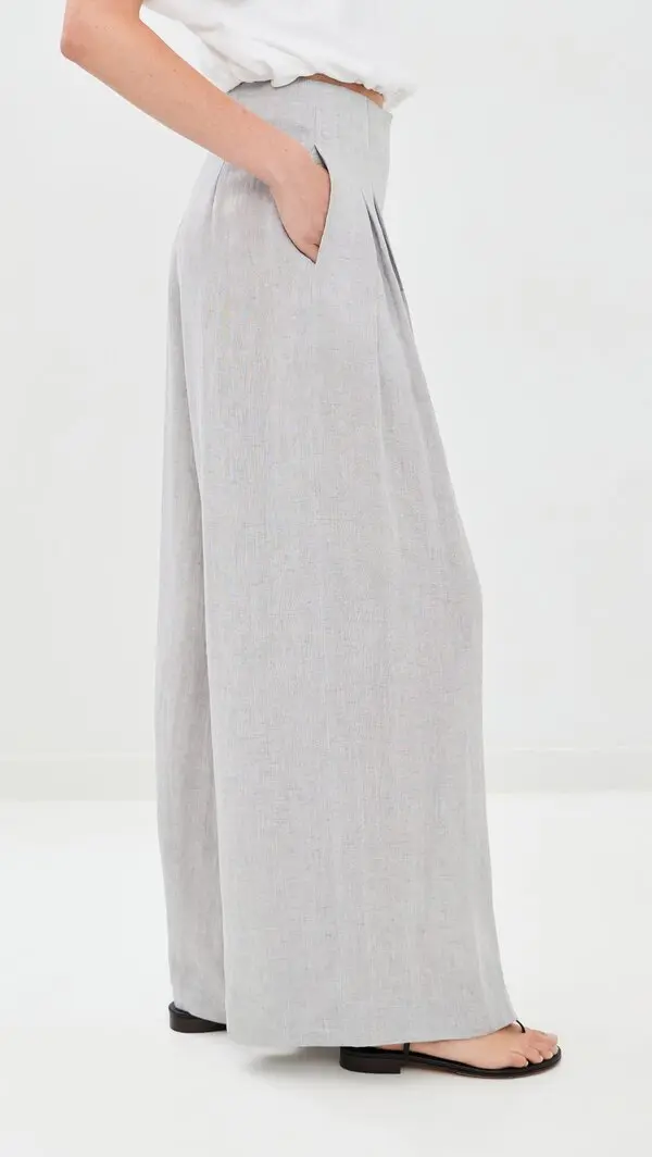 TWP Pleated Wide-leg Hemp Trousers - Light Heather Grey