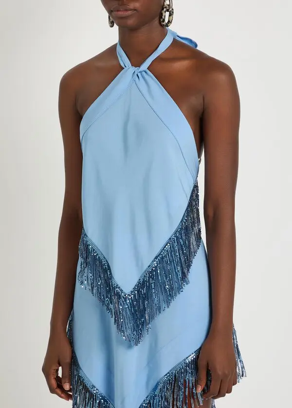 Rabanne Asymmetric Woven Top With Fringed Chains