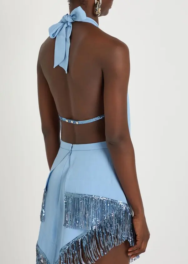 Rabanne Asymmetric Woven Top With Fringed Chains