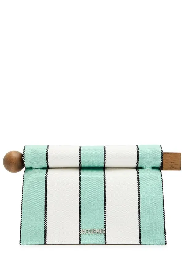Jacquemus La Pochette Rond Carre Striped Canvas Clutch - White