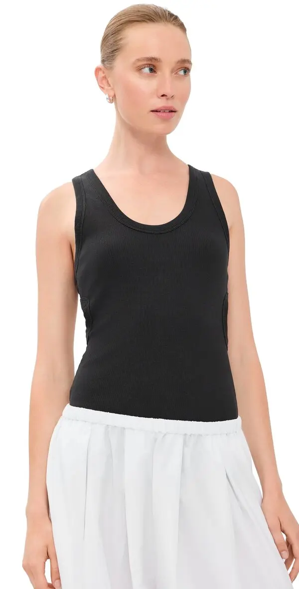 Tibi Ribbed Racerback Tank With Side Cutouts - Black