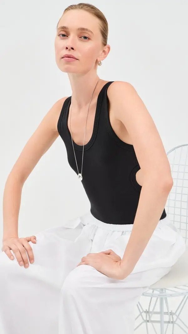Tibi Ribbed Racerback Tank With Side Cutouts