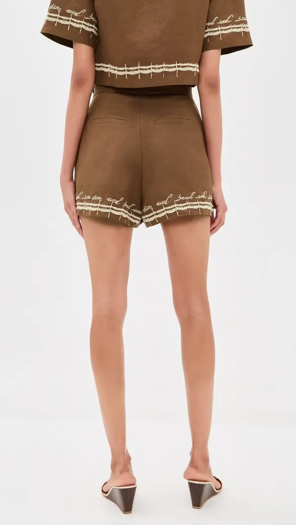Hunter Bell Ashton Embroidered Linen Shorts