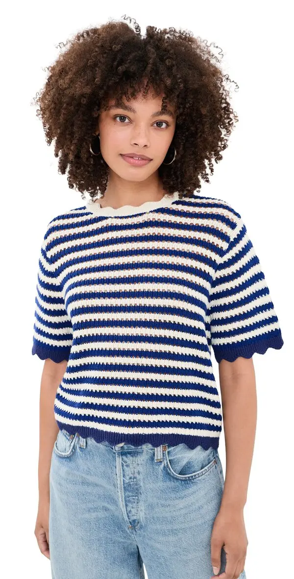 Birds Of Paradis Jules Crocheted Striped Sweater - Nvy W/ Aw Stripe