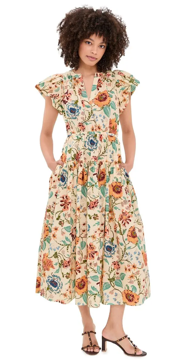 Ulla Johnson Marin Floral Cotton Midi Dress - Abalone