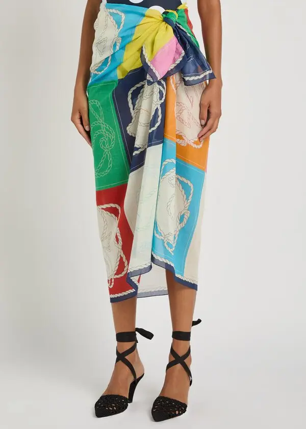 Jacquemus Le Pareo Hippocampe Printed Cotton And Silk-blend Sarong