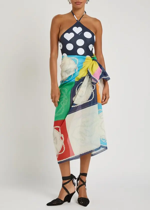 Jacquemus Le Pareo Hippocampe Printed Cotton And Silk-blend Sarong