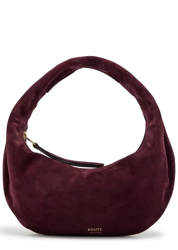 Khaite Olivia Mini Suede Hobo Top Handle Bag - Burgundy