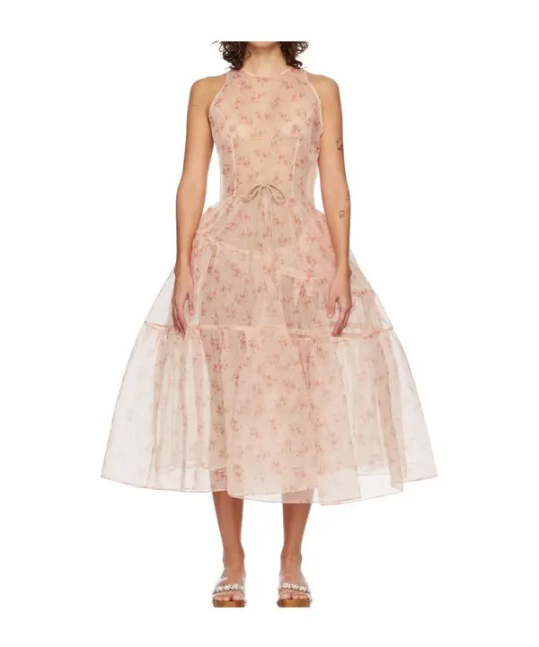 Simone Rocha Sleeveless Printed Dress With Bow Detail
