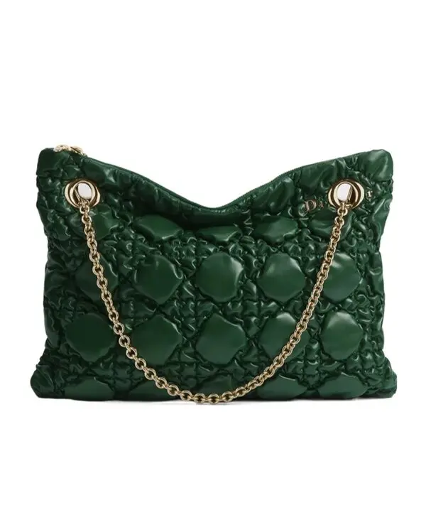 Dior Medium Crushed Leather Bag With Gold-tone Chain - Forest