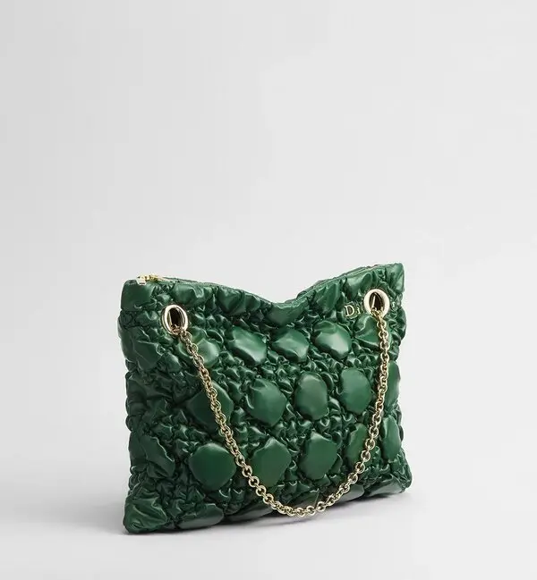 Dior Medium Crushed Leather Bag With Gold-tone Chain - Forest