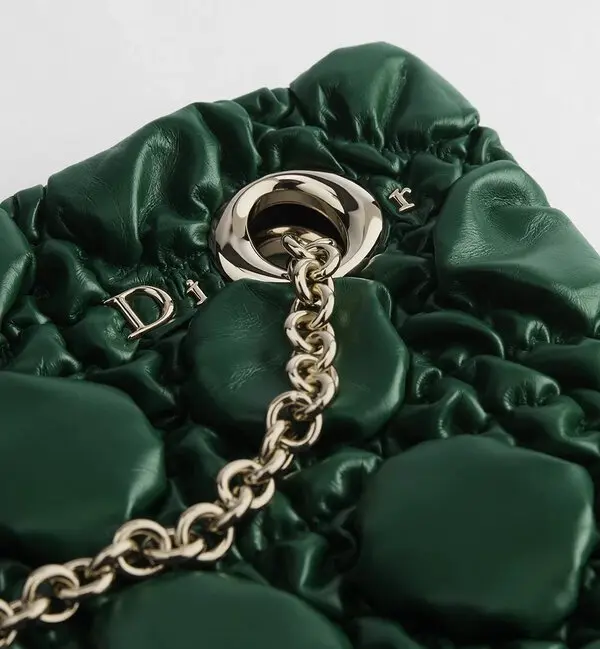 Dior Medium Crushed Leather Bag With Gold-tone Chain - Forest