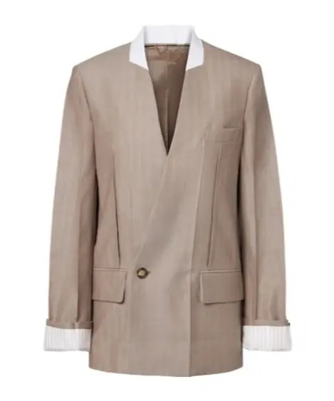 Victoria Beckham Herringbone Virgin Wool Blazer - Nude