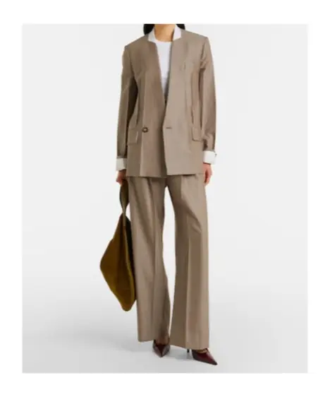 Victoria Beckham Herringbone Virgin Wool Blazer - Nude