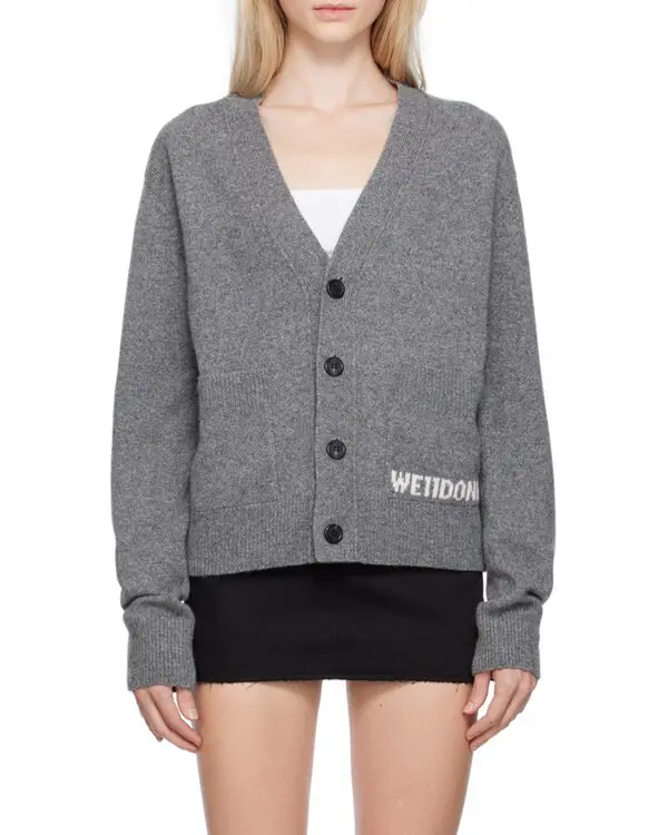 We11Done V-neck Logo Embroidered Knitted Cardigan