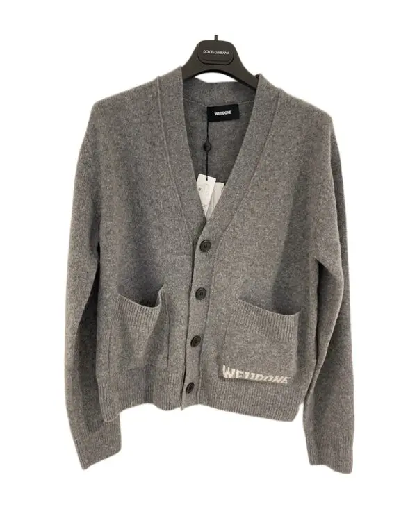We11Done V-neck Logo Embroidered Knitted Cardigan