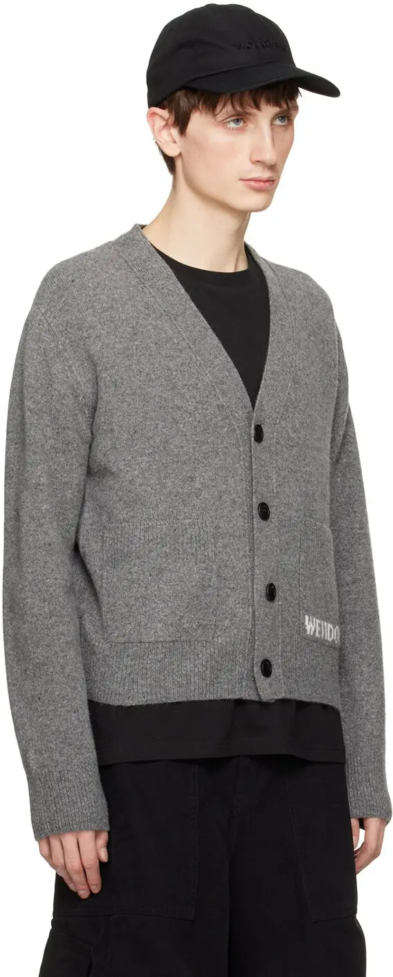 We11Done V-neck Logo Embroidered Knitted Cardigan