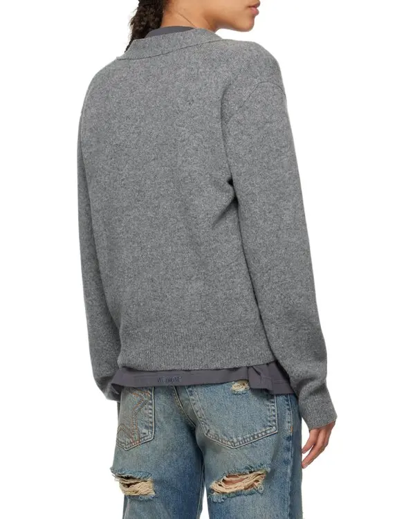 We11Done V-neck Logo Embroidered Knitted Cardigan