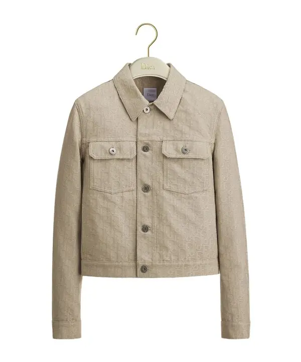 Dior Oblique Motif Cropped Jacket In Cotton And Silk Gabardine - Beige