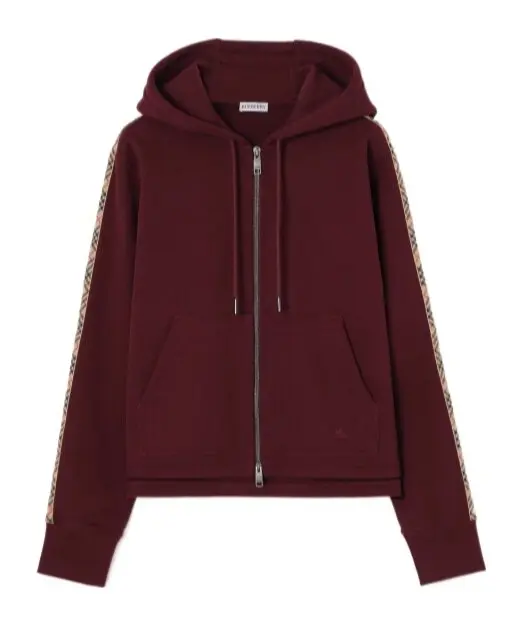 Burberry Checked-band Zip-up Hoodie - Vineyard Red