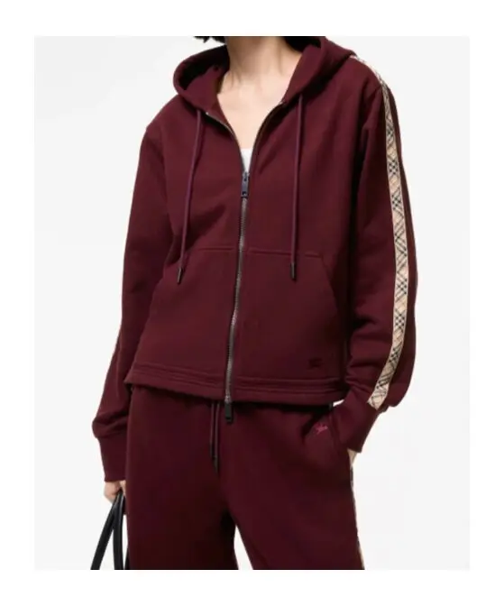 Burberry Checked-band Zip-up Hoodie - Vineyard Red
