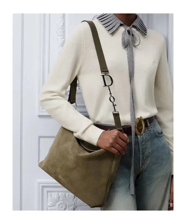 Dior Medium Suede Calfskin Bag - Khaki
