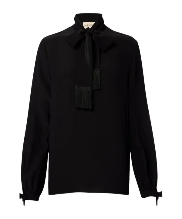 Valentino Garavani Long-sleeved Shirt With Tassel Bow - Black