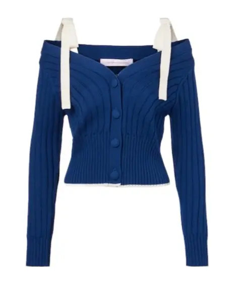Carolina Herrera Bow-detail Cotton And Wool Cardigan - Blue