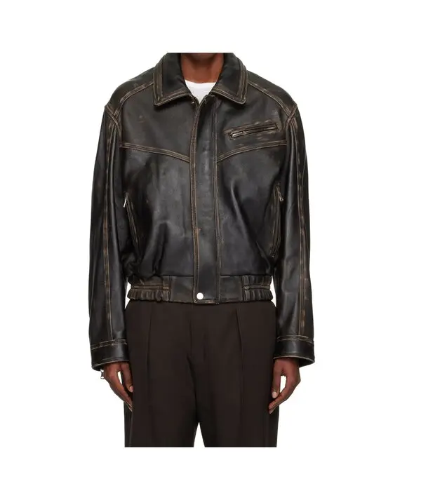 Nour Hammour Long-sleeved Leather Jacket - Vintage Brown