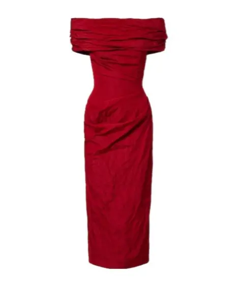 Magda Butrym Off-shoulder Draped Cotton-blend Midi Dress - Red