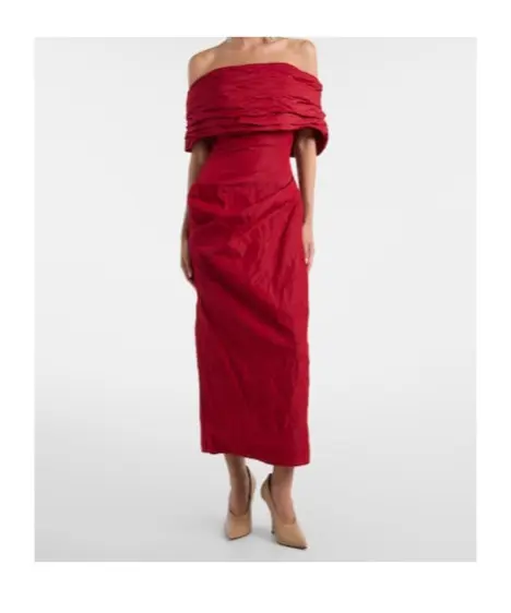 Magda Butrym Off-shoulder Draped Cotton-blend Midi Dress