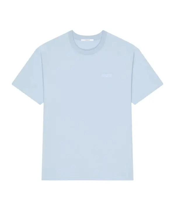 Givenchy T-shirt In Cotton With Paris Gros Grain - Light Blue