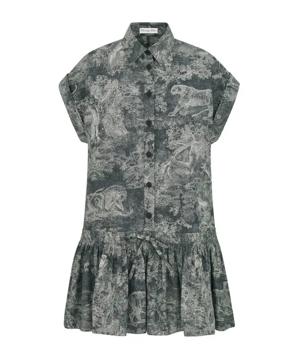 Dior Graphic Print Short Shirtdress - Gray