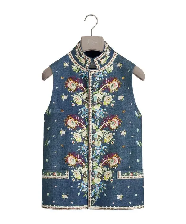 Dior Embroidered Floral Vest - Blue