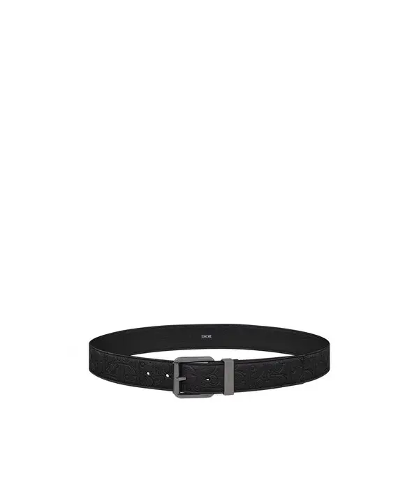 Dior Logo Engraved Leather Belt - Black