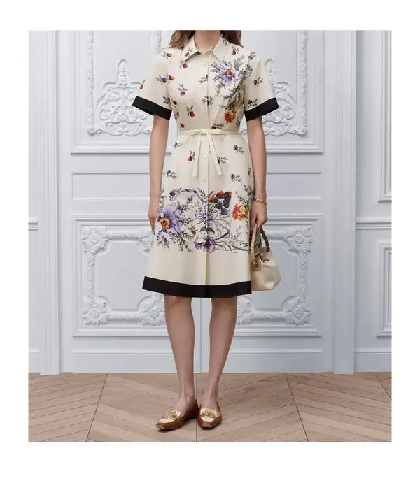 Dior Mid-length Shirtdress With Floral Print And Bow Belt