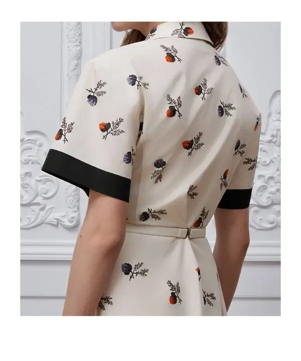 Dior Mid-length Shirtdress With Floral Print And Bow Belt