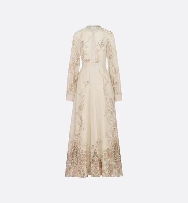 Dior Paisley Motif Long Dress With Removable Ruched Collar
