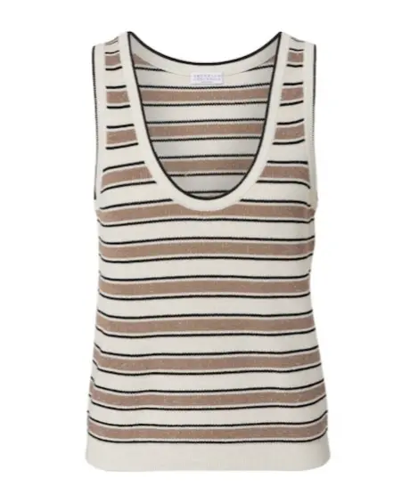 Brunello Cucinelli Striped Cotton-blend Knit Top - White