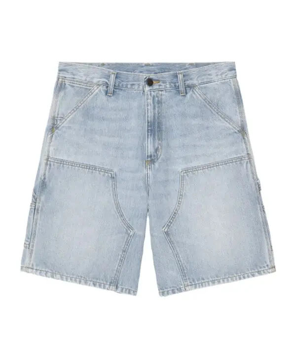 Carhartt Work In Progress Double Knee Denim Shorts - Blue, Worn Bleached