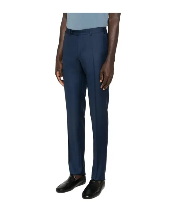 Canali Tailored Button Trousers - Blue